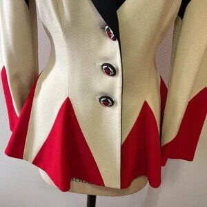 Moschino | Jackets & Coats | Moschino Ivory Red Black Triangle Jacket ...